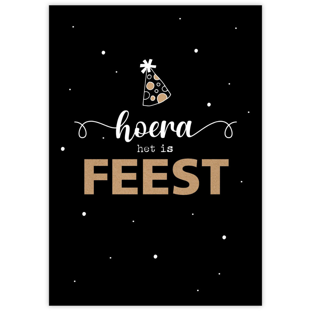Hoera Het Is Feest - Papieren Ansichtkaart – AAAndacht
